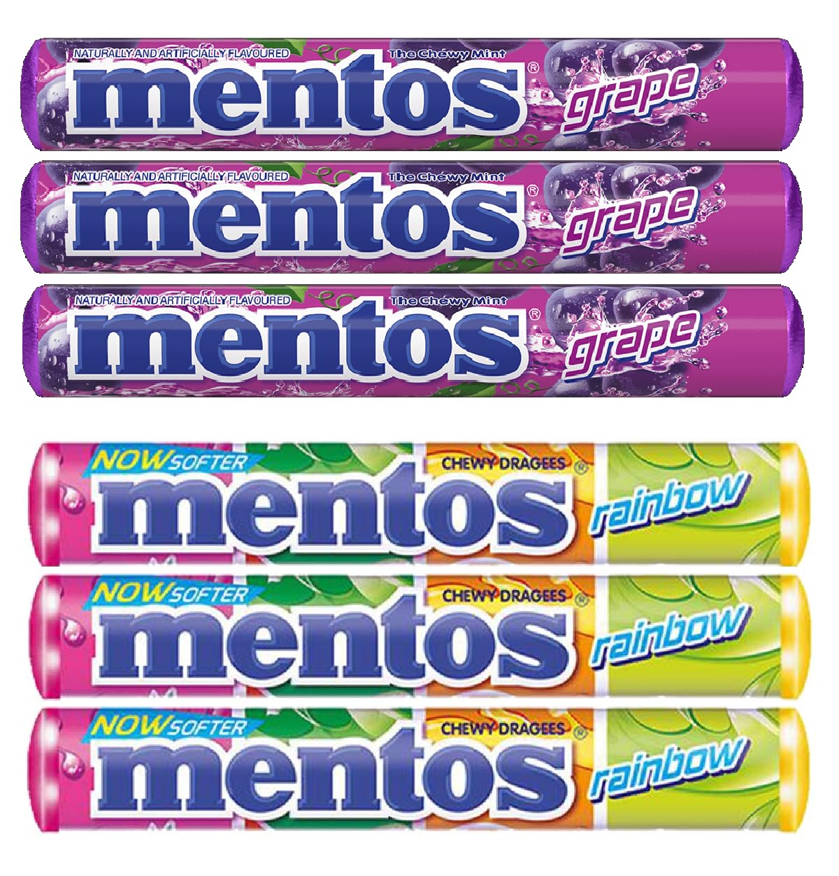 Mentos Chewy Mint Candy Roll, Grape And Rainbow Flavour Pack Of 6 ...