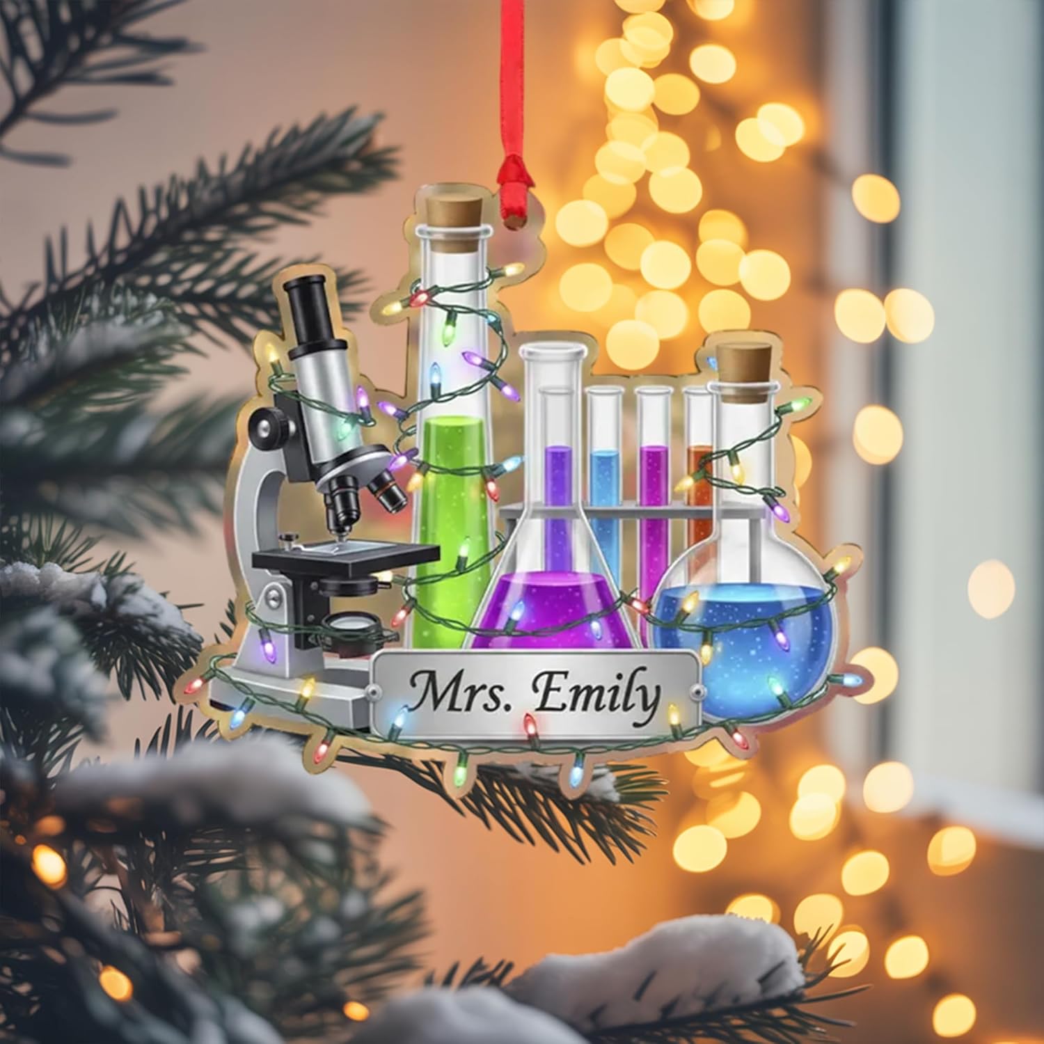 Amazon.com: LOVELYPOD Personalized Science Teacher Ornament, Custom 2D ...