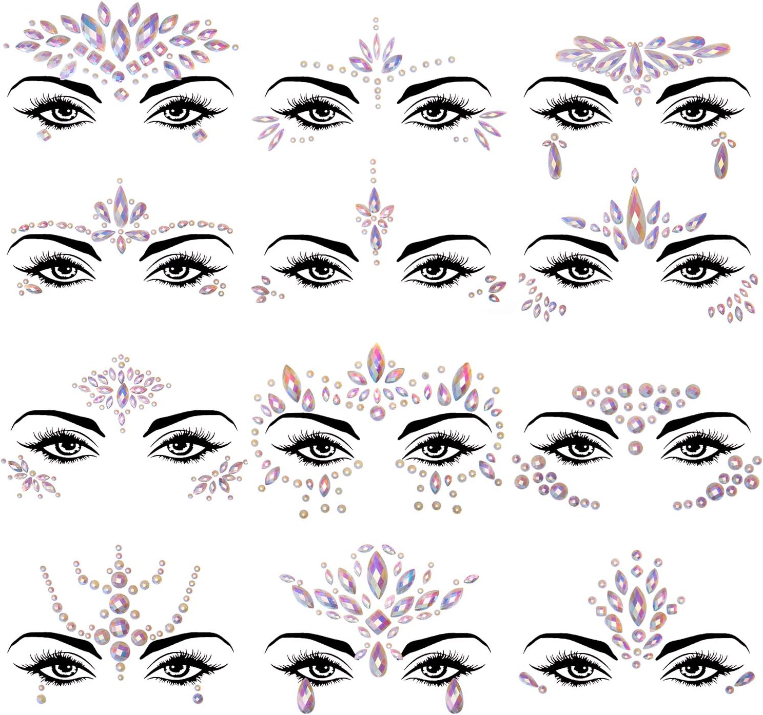 Amazon.com : 6 Sets Women Mermaid Face Gems Glitter,Rhinestone Rave ...