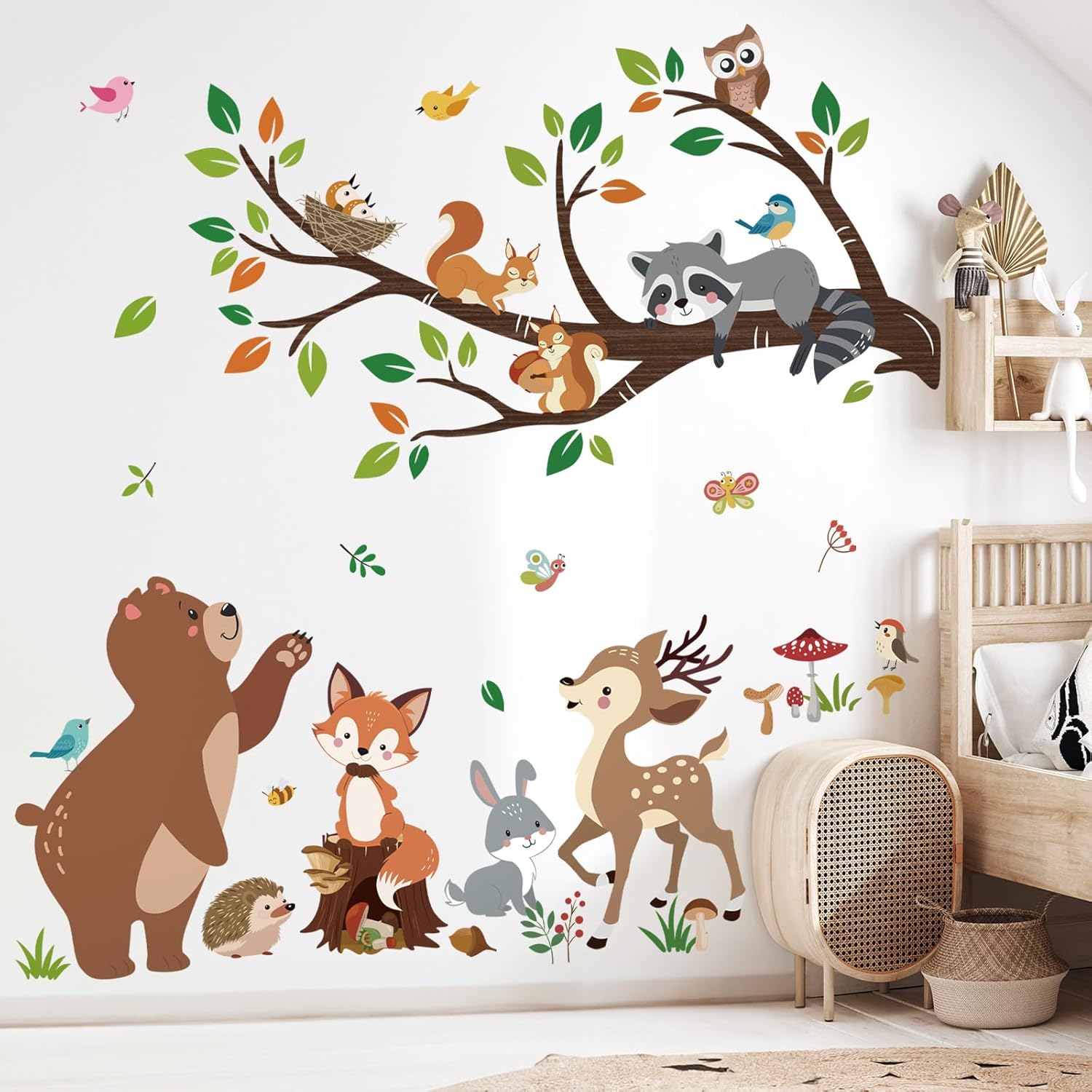 Amazon.com: decalmile Woodland Animal Tree Branch Wall Decals Bear Fox ...