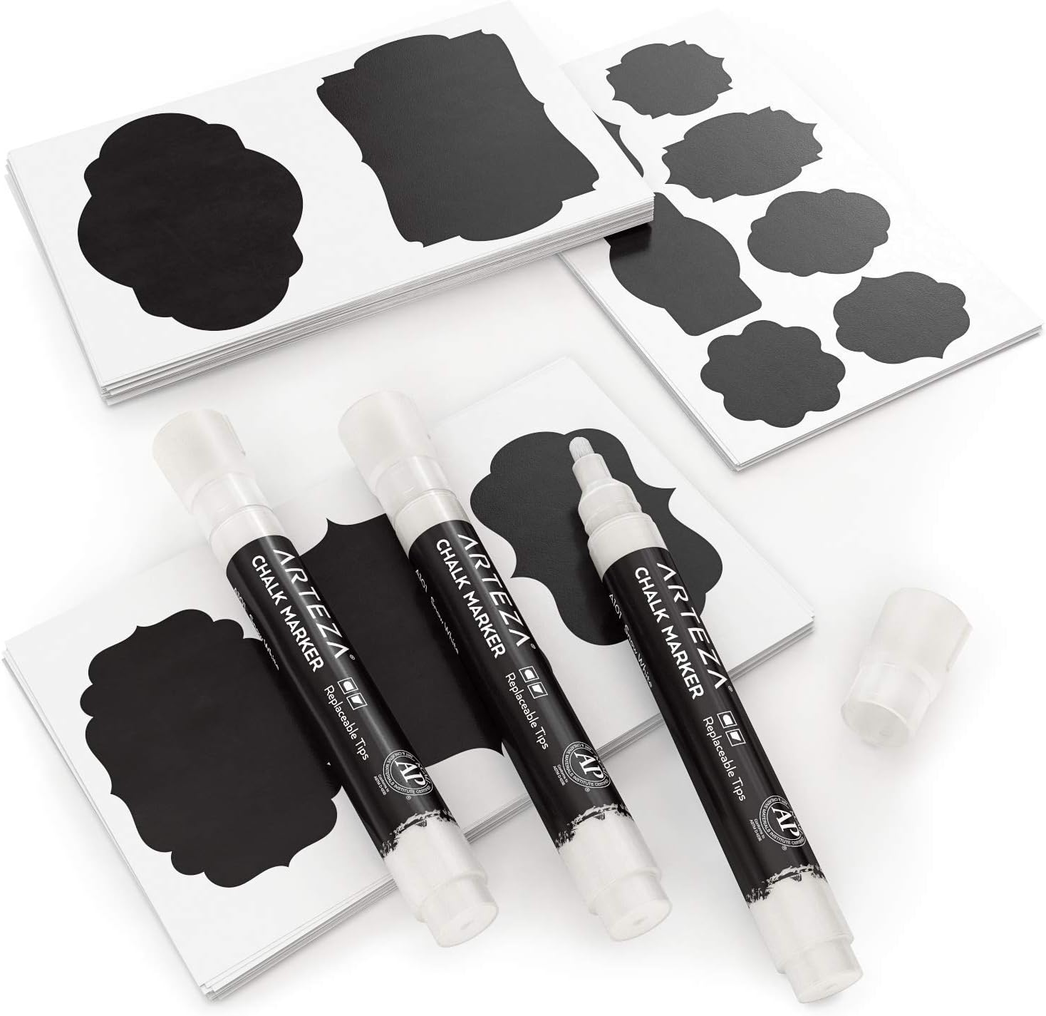 Amazon.com: Arteza 150 Chalkboard Labels + 3 White Chalk Markers ...