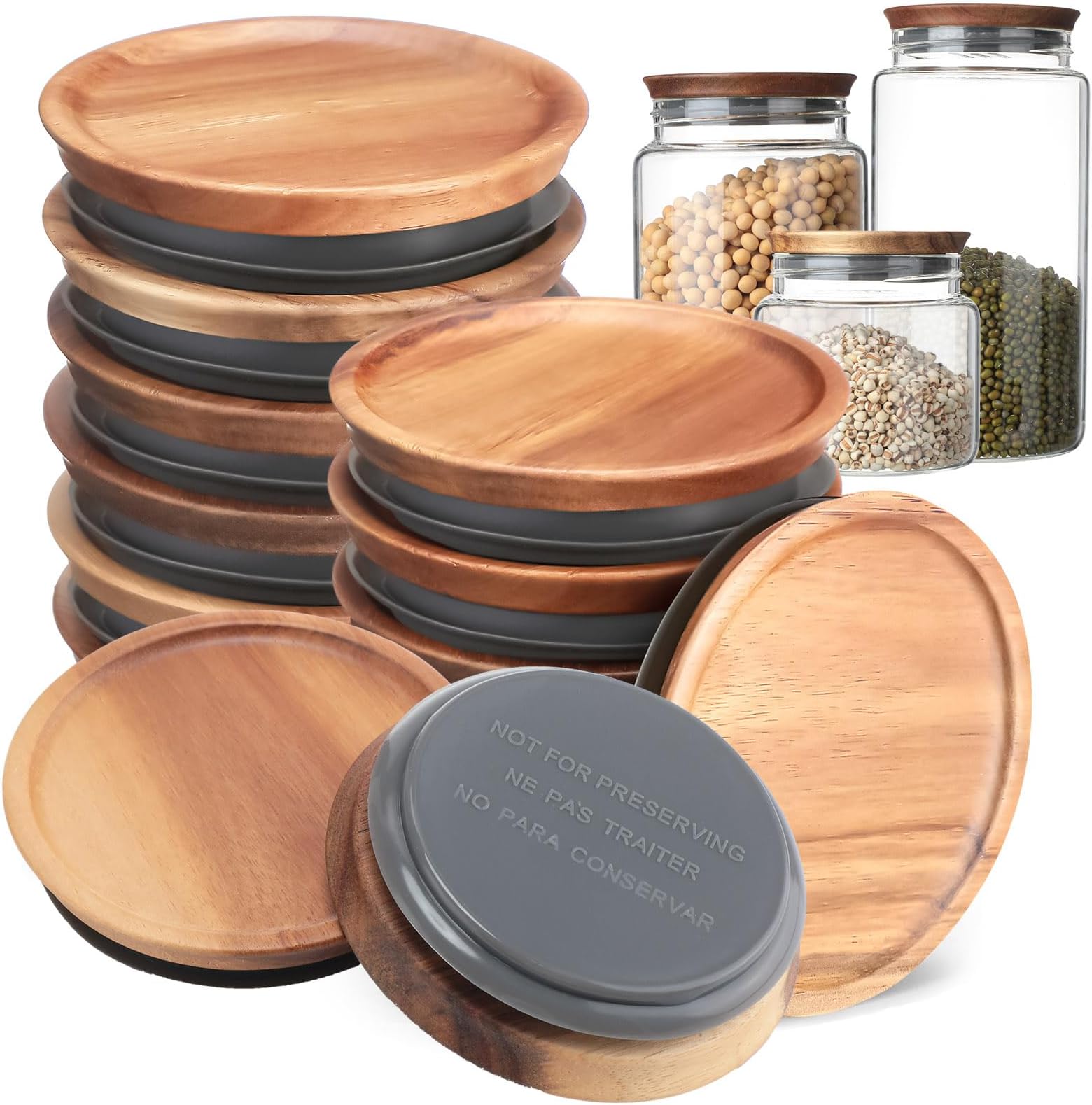 Amazon.com: Zopeal 12 Pcs Wide Mouth Wooden Mason Jar Lids Reusable ...