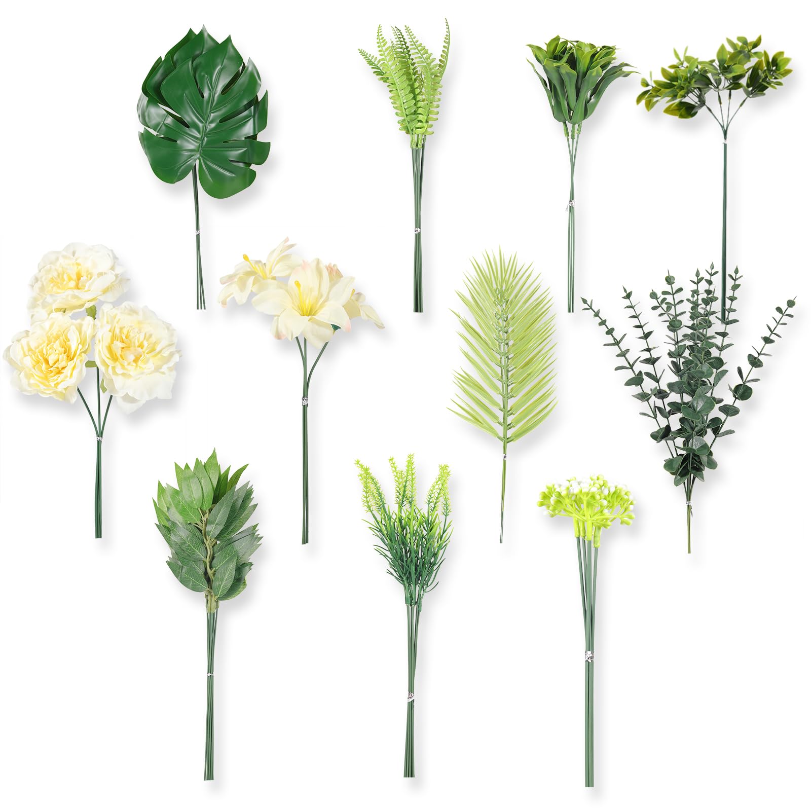 FLOWERS Peony Artificial Greenery Box Set(Pack of 65Pcs) with 11 Kinds ...