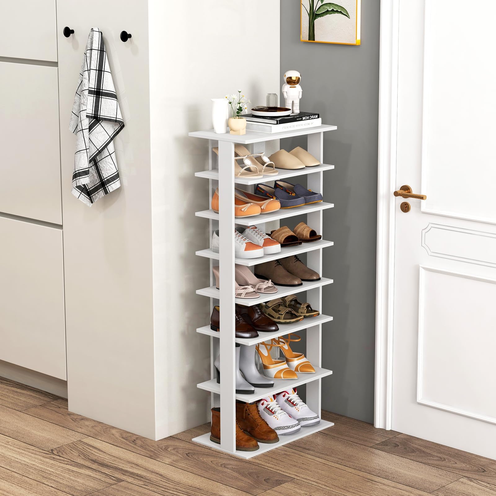 Amazon.com: COSTWAY 7 Tiers Shoe Rack, Double Rows Vertical Tall Narrow ...
