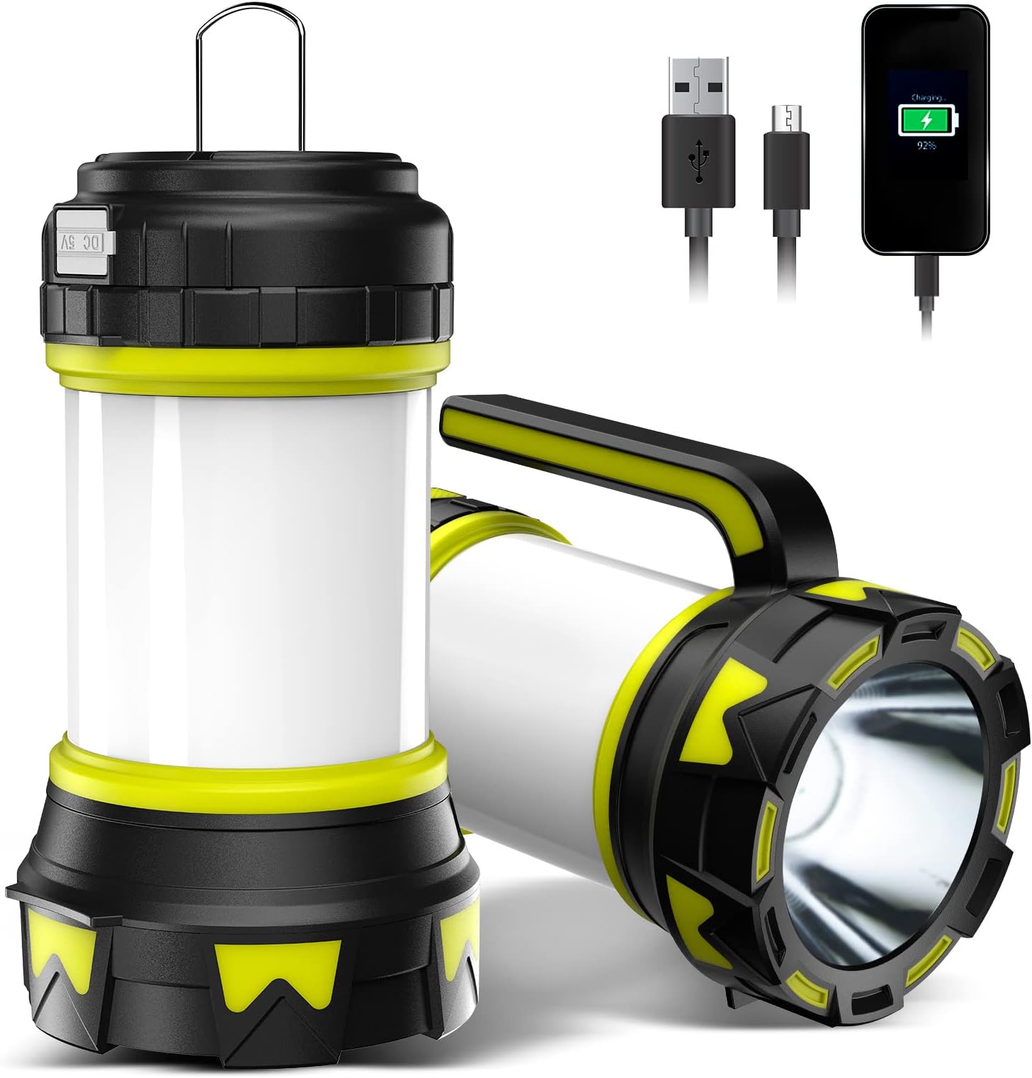 Bochaos Rechargeable Flashlights Camping Lantern,6 Modes LED Bright Flashlight 3000mAh Battery ...