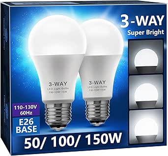 Briignite 3 Way LED Light Bulbs, 3-Ways Light Bulb 50 100 150W ...