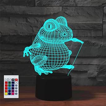 SUPERRUIDALONG 3D Frog Remote Control 16 Color Night Lights Illusion ...