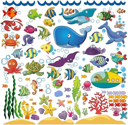 Amazon.com: 122 Pcs Under The Sea Fish Wall Decals for Kids and ...