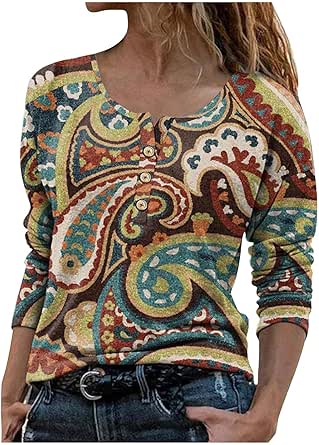 YUTANRAL Graphic Tees for Women Elegant Vintage Print Button Down V ...