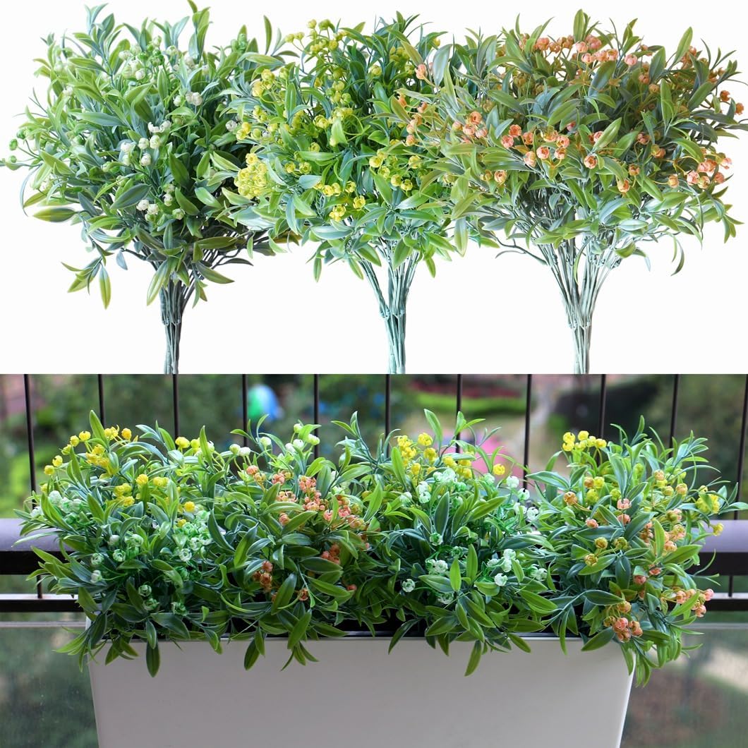 Amazon.com: YXYQR 12pcs Fake Greenery Plants Flowers Outdoor UV ...