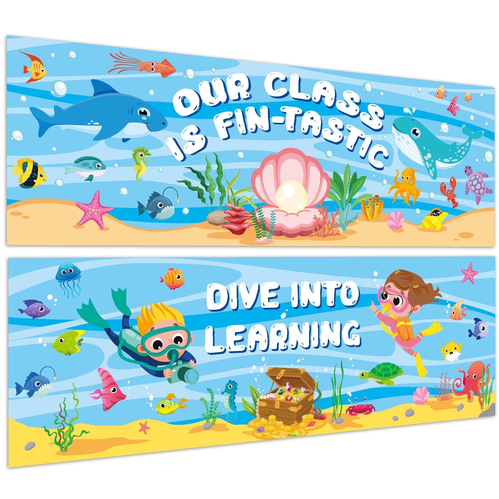 Amazon.com: Yeaqee 2 Pcs 1 x 3 ft Ocean Themed Banner Posters Classroom ...