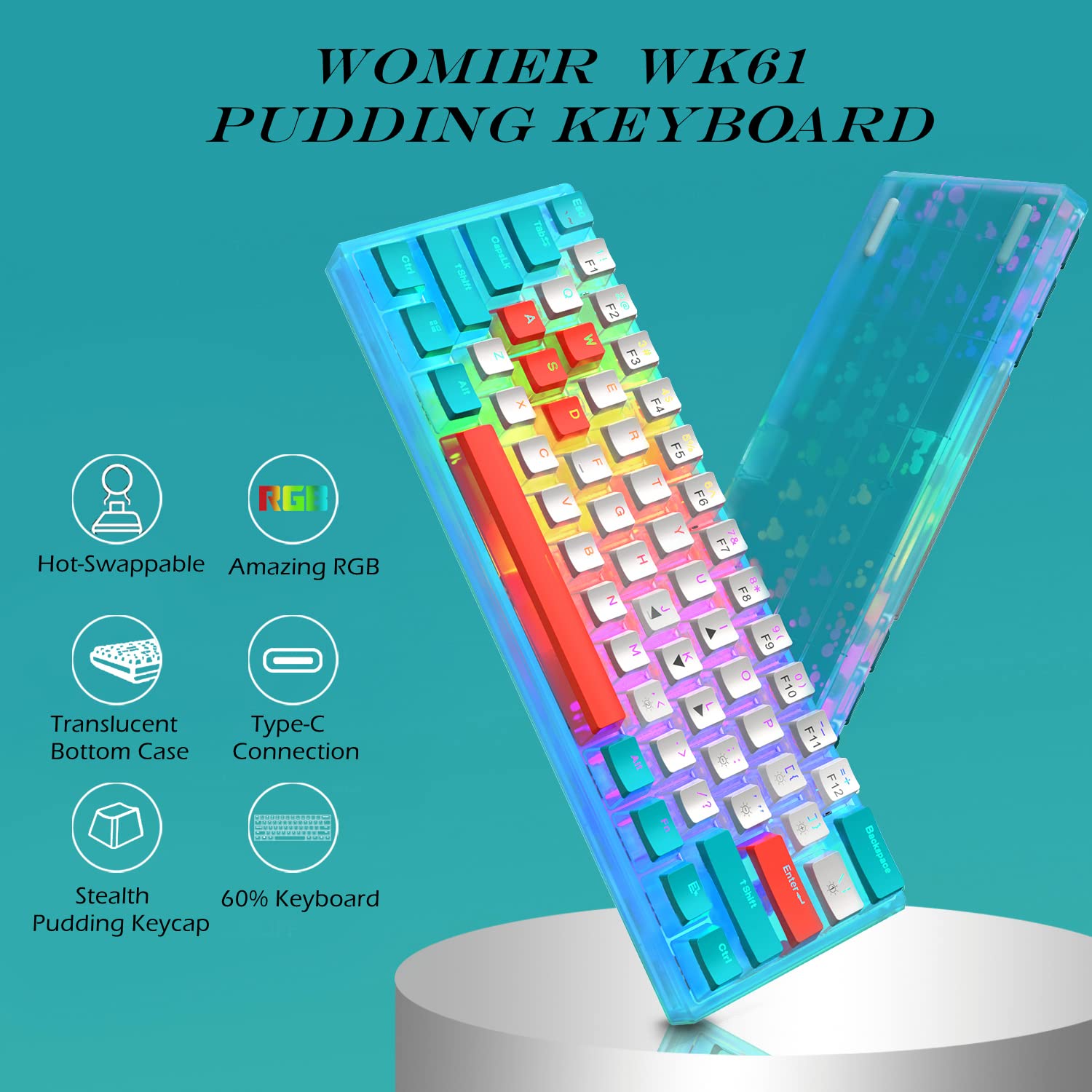 60% Percent Keyboard - Womier WK61 Mechanical Keyboard, Hot-Swappable ...