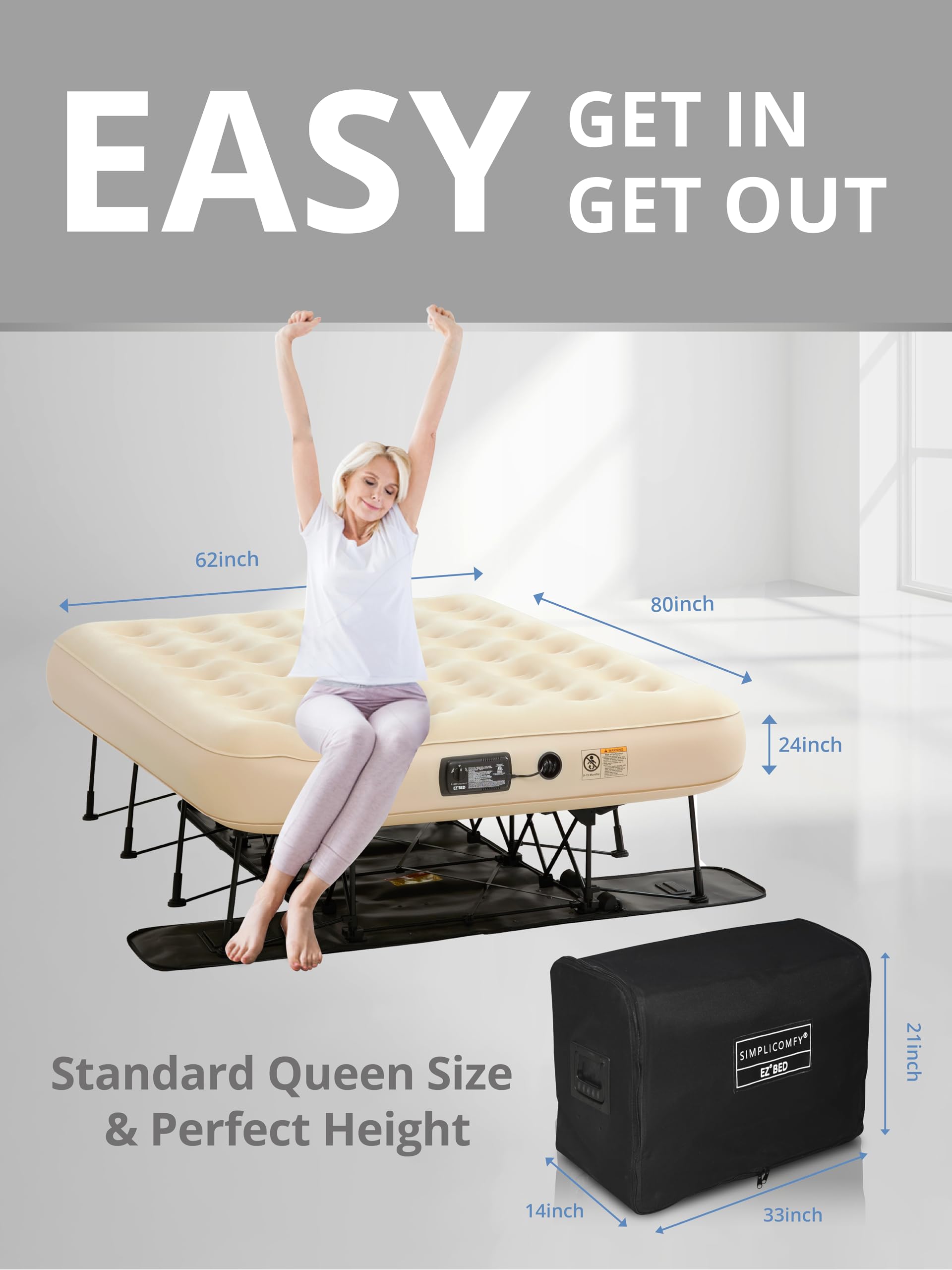 Simpli Comfy Queen EZ Bed Self-Inflating Air Mattress with Built-in ...