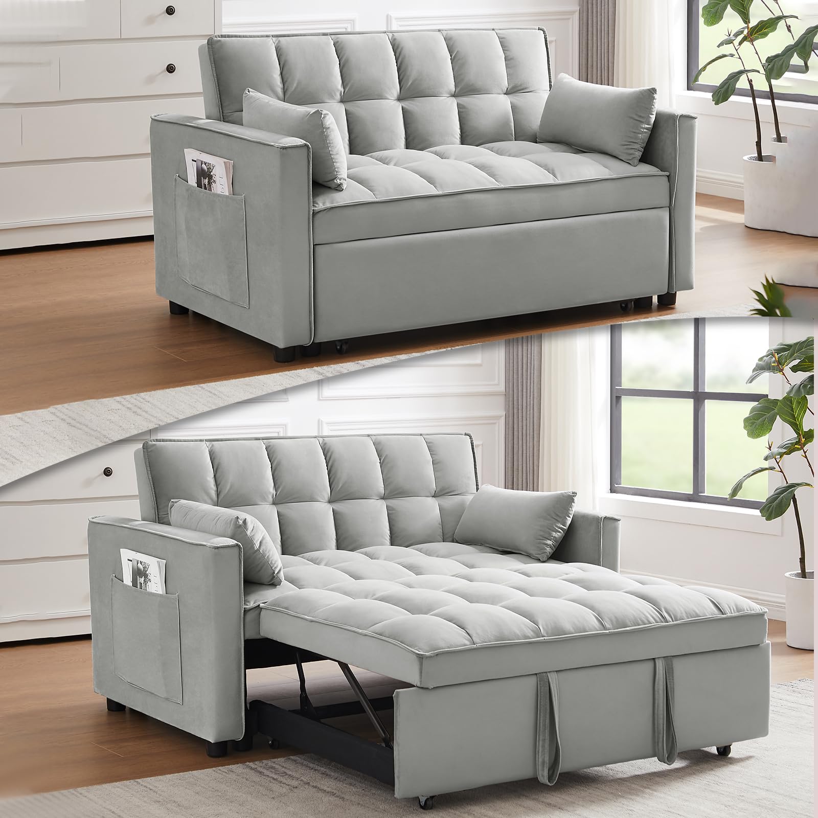 Amazon.com: howcool 3 in 1 Convertible Sleeper Futon Sofa Bed with 2 ...