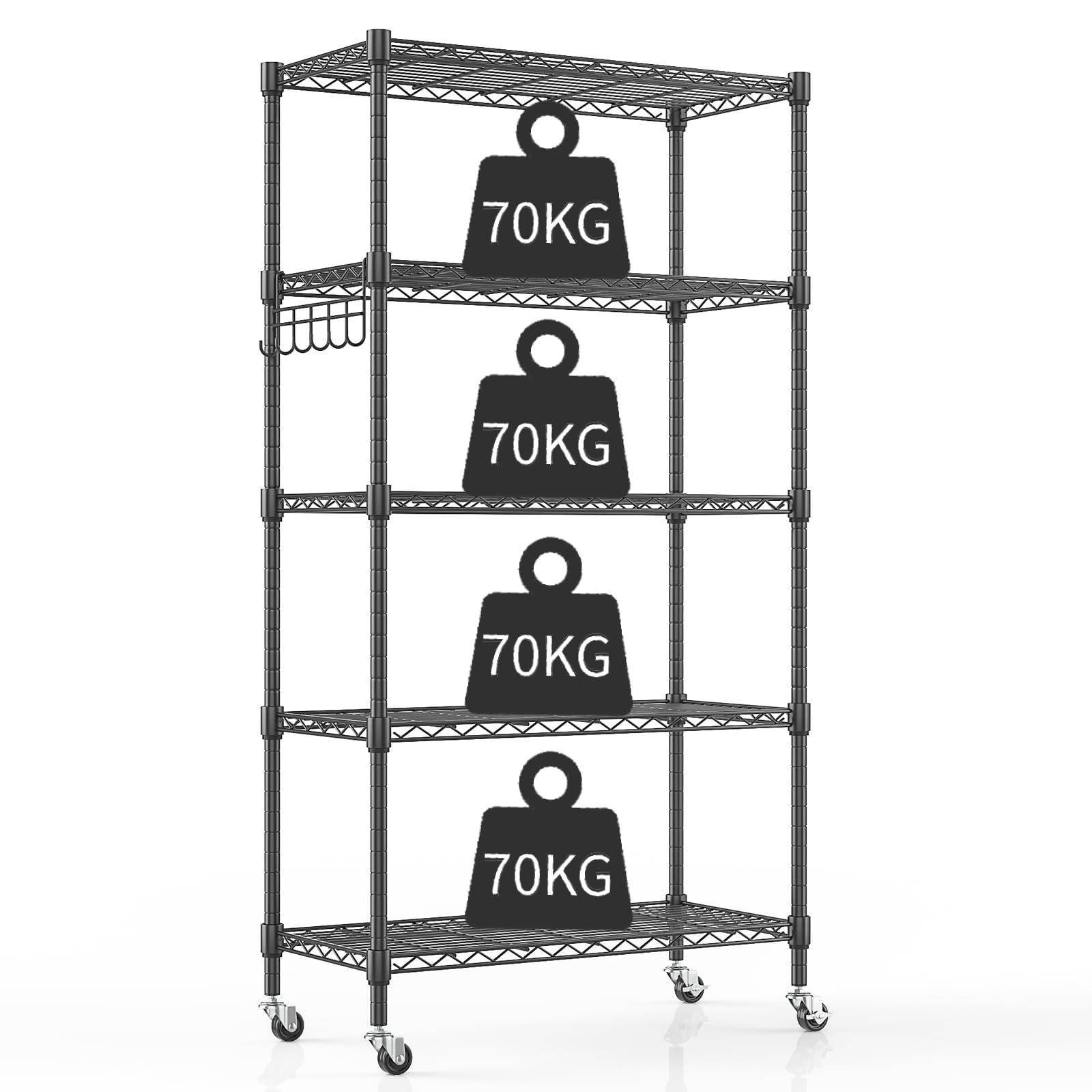 5-Wire Shelving with Wheels Metal Storage Rack Height Adjustable ...