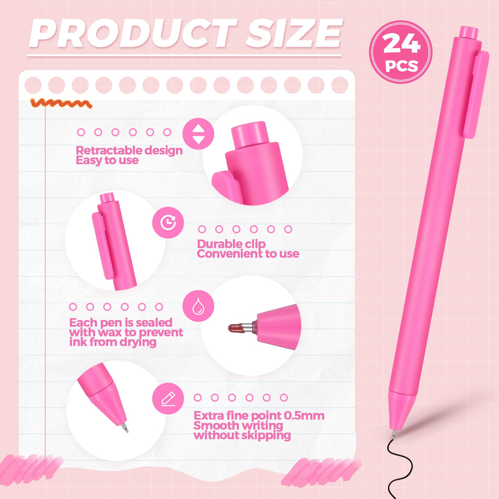 Snapklik.com : Cholemy 24 Pack Retractable Pens Bulk Pastel Gel Ink ...