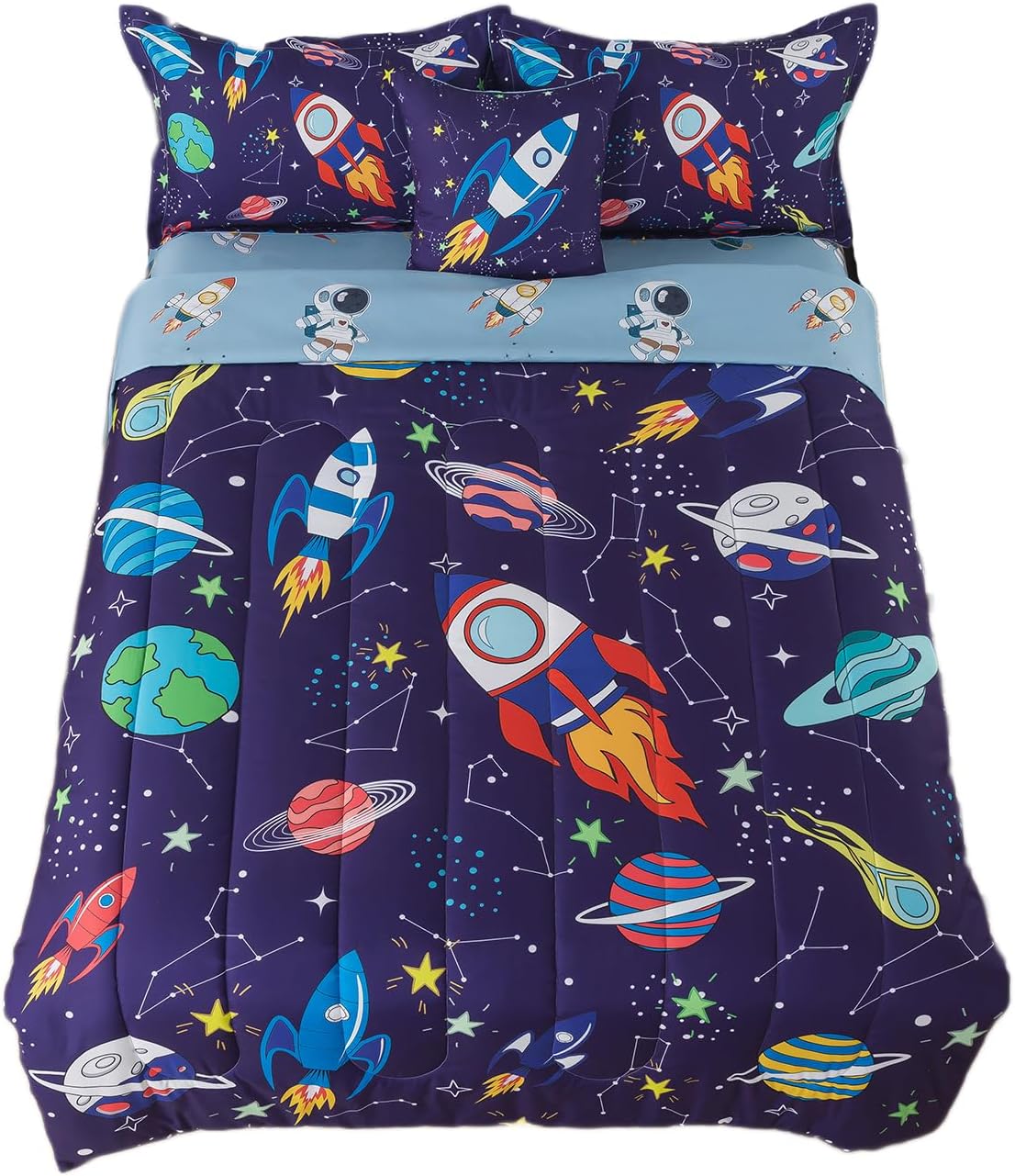 lishjekee Space Comforter Twin for Kids 6 Pieces Outer Space Bedding ...