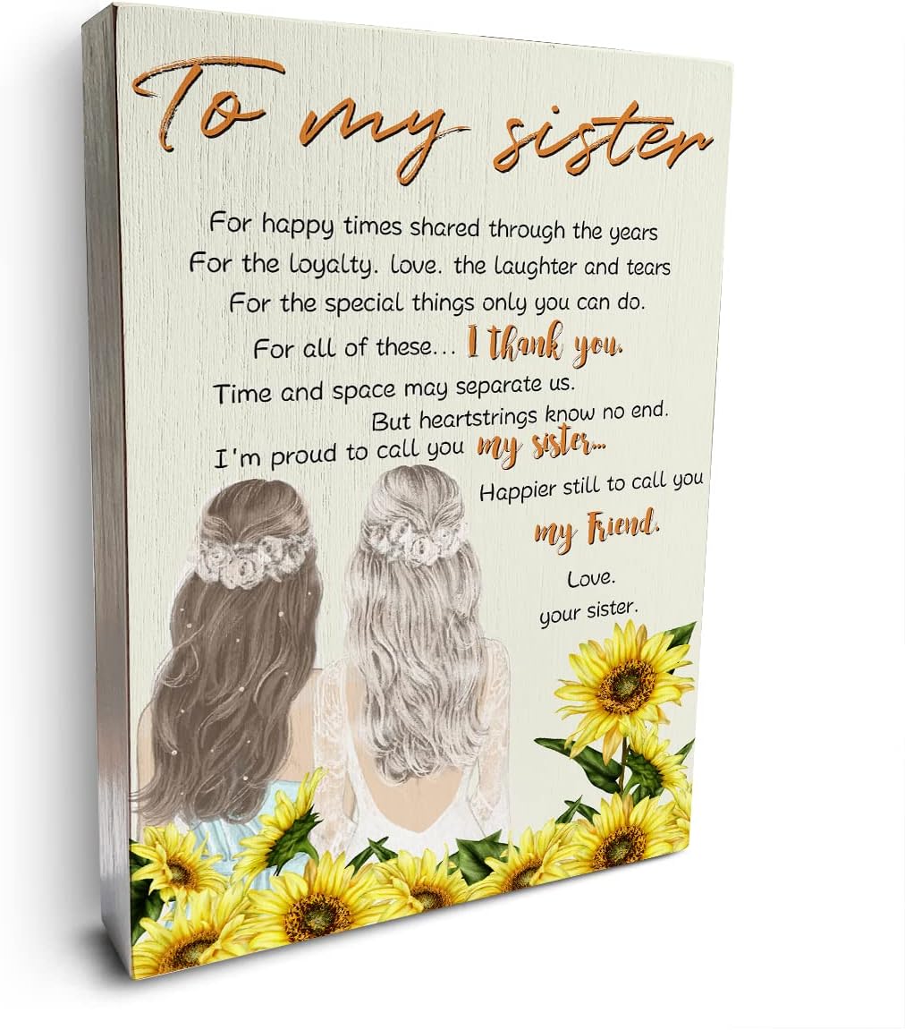 Amazon.com: Rustic to My Sister Box Sign Wooden Sister Quote Sunflowers ...