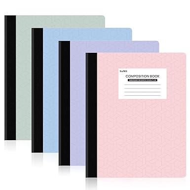 SUNEE Composition Notebooks (4 Pack) - Wide Ruled Paper, Composition ...