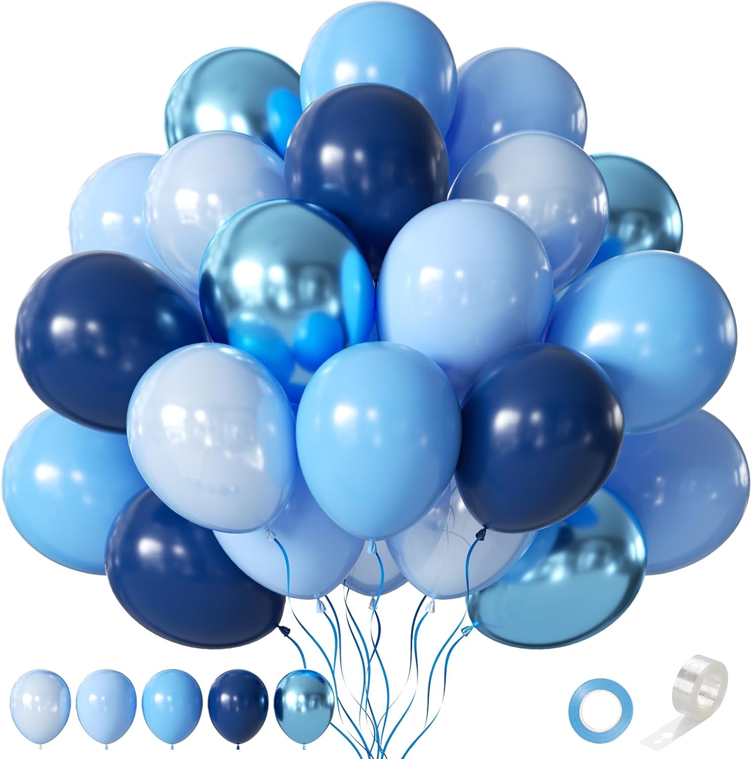 Amazon.com: Assorted Blue Balloons Set, 60 pcs Metallic Blue Balloons, Pearl, Navy, Light Blue ...