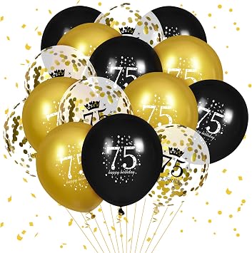 Amazon.com: 75th Birthday Balloons for Men, 15 Pcs Black Gold Happy ...