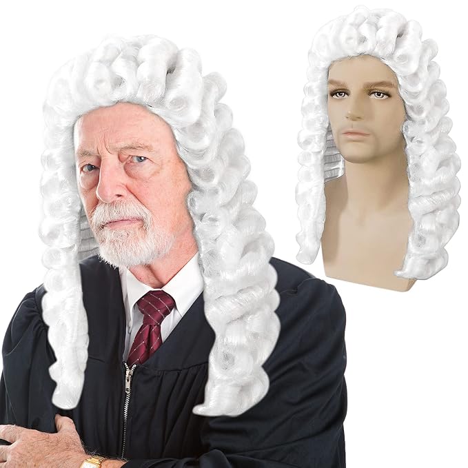 Amazon.com: ANOGOL Free Hair Cap+White Curly Wig for Judge Cosplay Wig ...