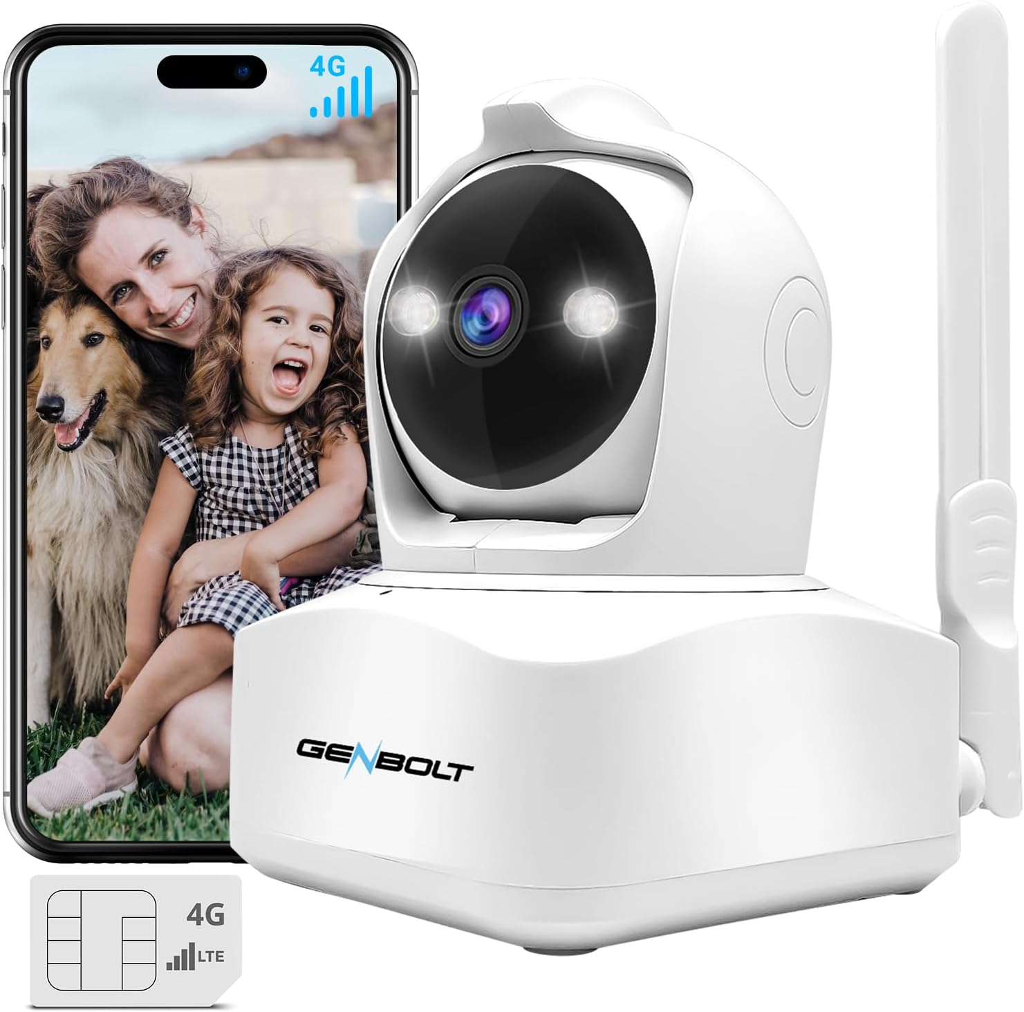 GENBOLT 3G/4G LTE Security Camera Indoor with Sim Card, 2.5K Pet Camera ...