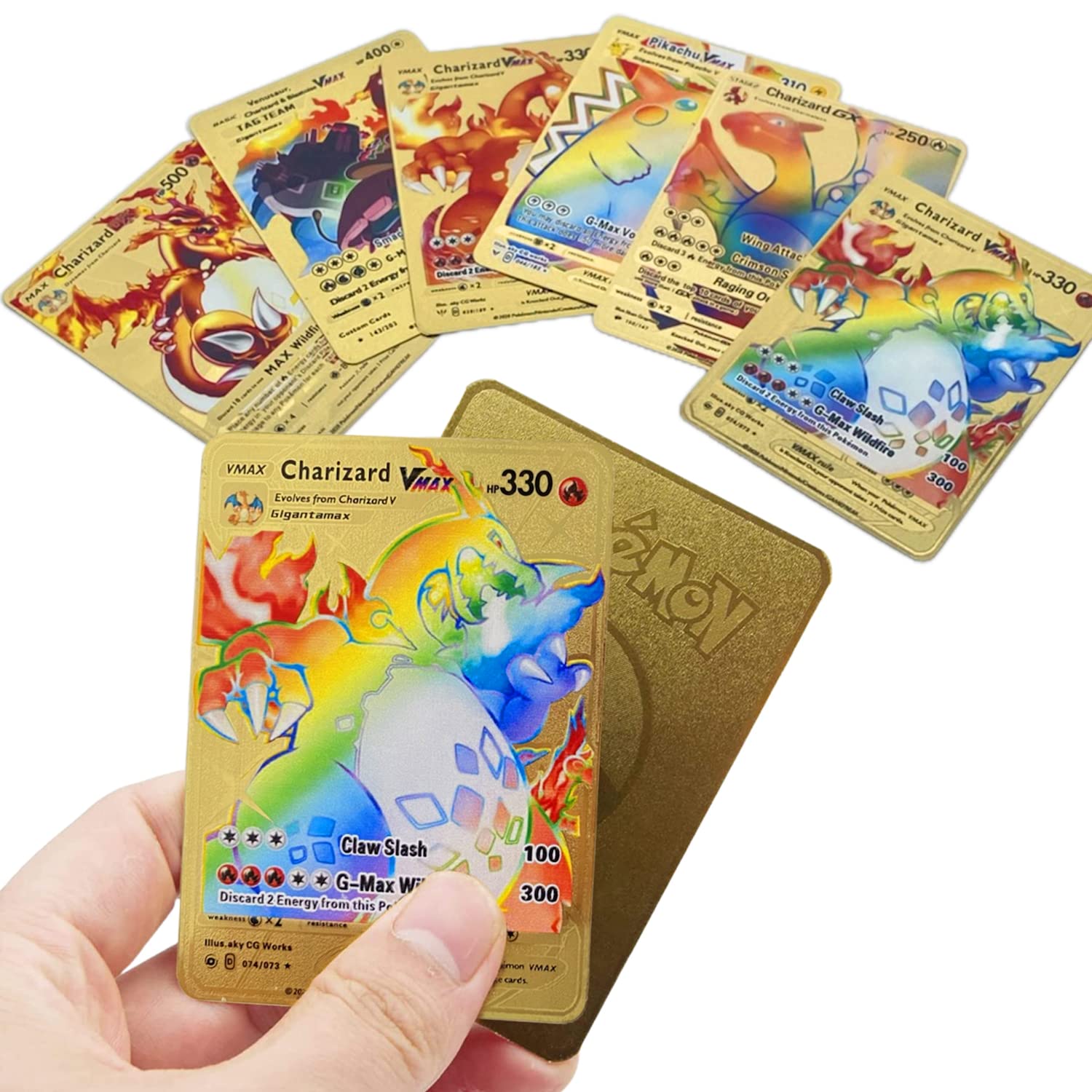 6Pcs Charizard Vmax Metal Card - DX GX Rainbow Rare Gold Plated Cards ...