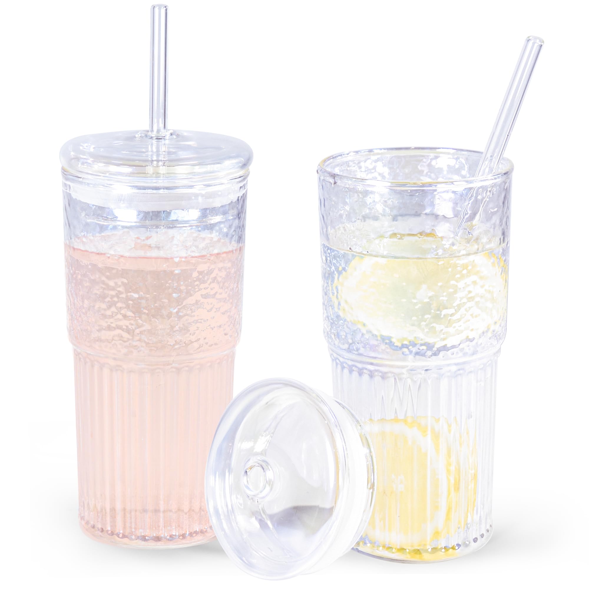 Amazon.com | Icesip 2Pcs 20 oz Glass Cups with Glass Lids and Straws ...