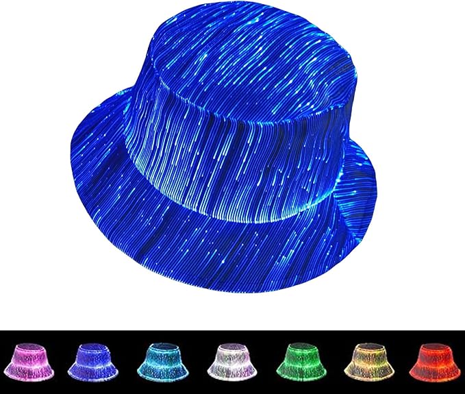 LED Hat Rave Bucket Hat, 7 Colors Light Light Up Hat, USB Charge Party ...