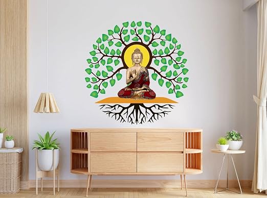 Divine Designs™ PVC Vinyl Self-Adhesive Buddha Ji Sadhana Under Tree ...