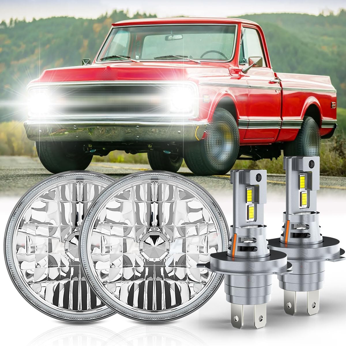 Amazon.com: CHUSYYRAY Pair 7 Inch Round Compatible with Chevy C10 LED ...