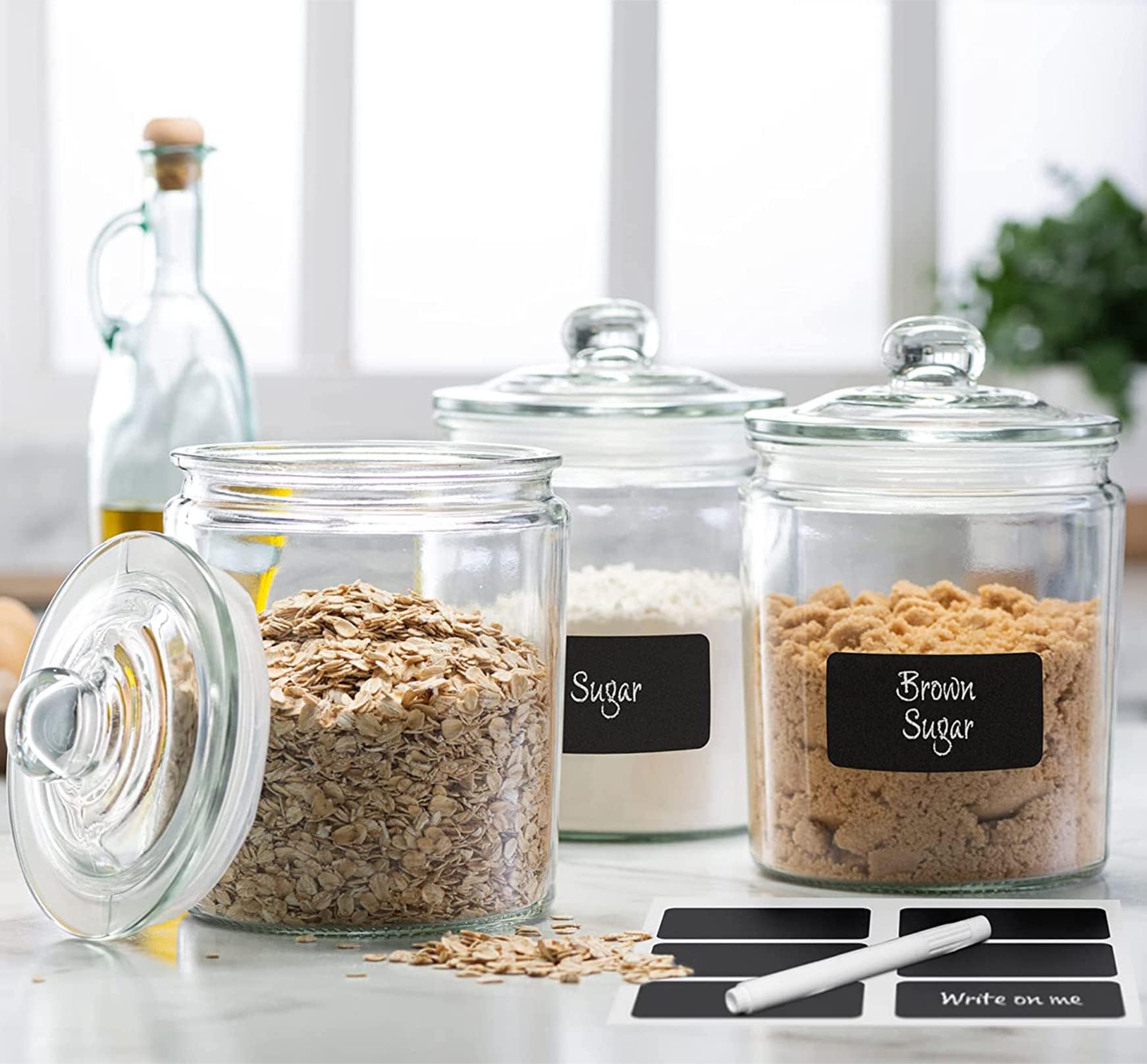 Amazon.com: 1 Gallon Glass Cookie Jars + Labels & Marker - Set of 2 ...