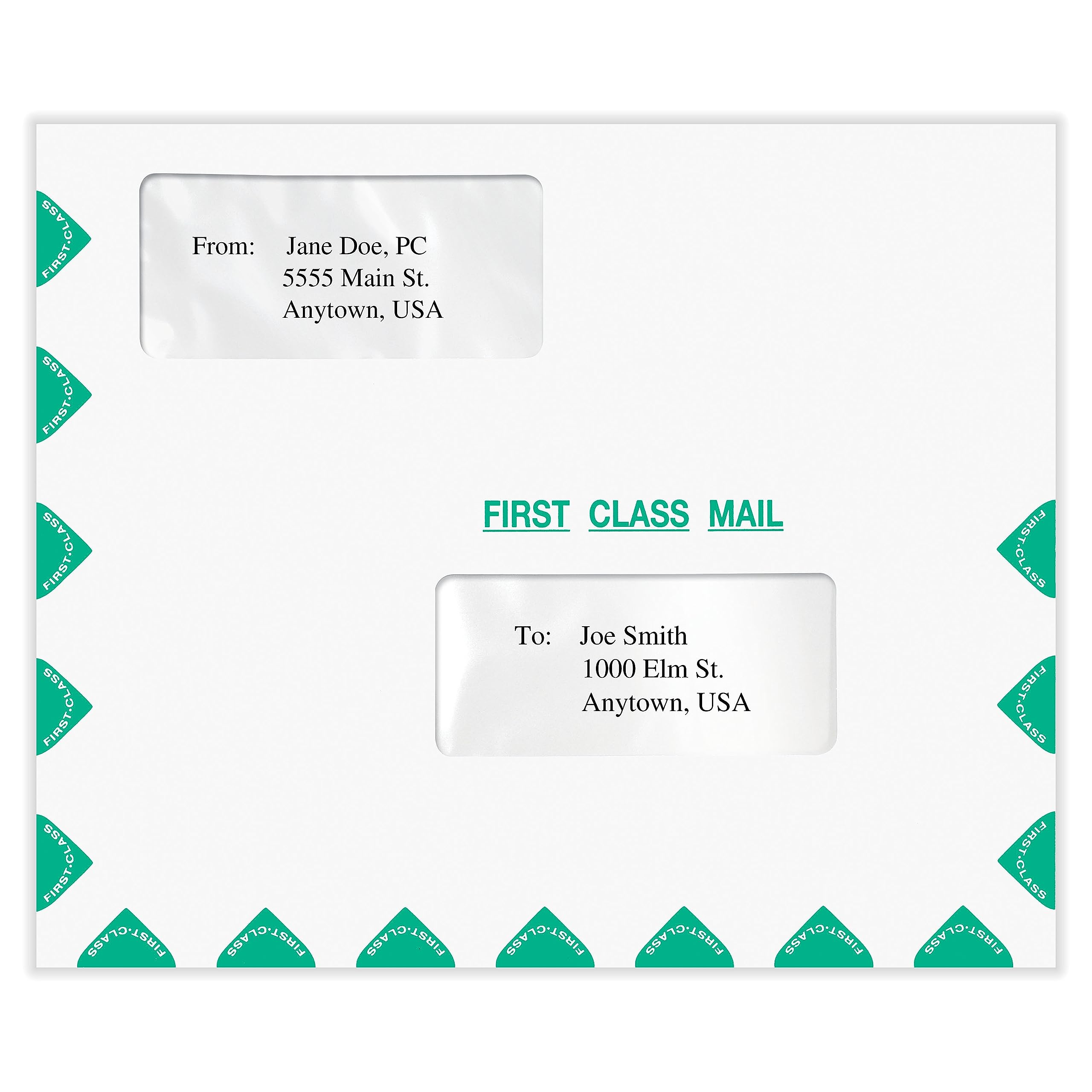 Amazon.com : First Class Double Window Envelope | Tax Mailer, Landscape, White/Green, Moisture ...