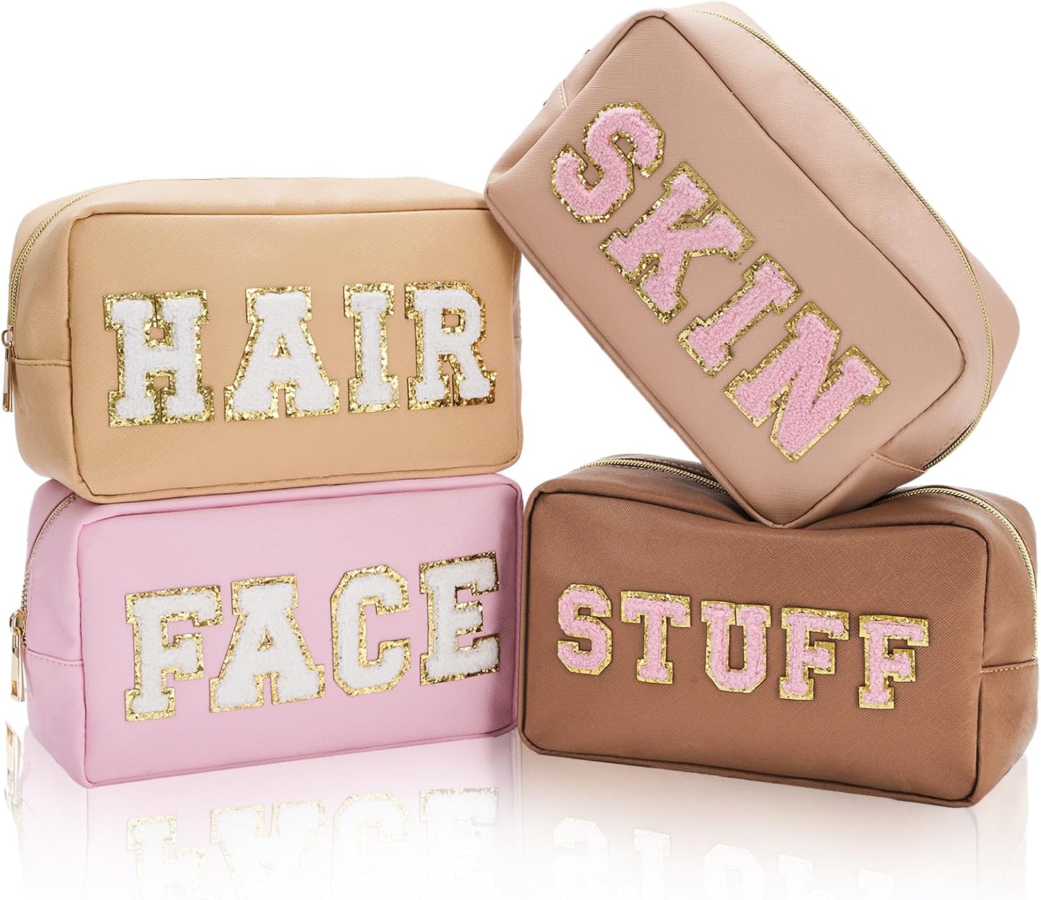 Amazon.com: Whaline 4 Pcs Preppy Makeup Bag Chenille Letter Cosmetic ...