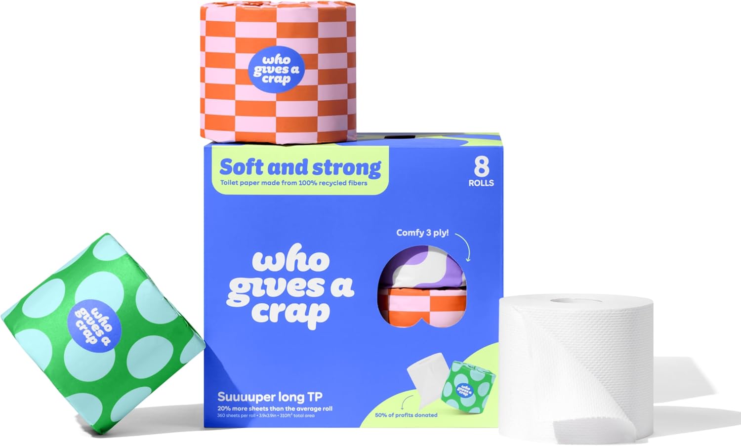 Amazon.com : Who Gives A Crap 100% Recycled Double Length Toilet Paper ...