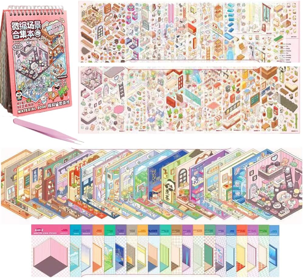 Amazon.com: 3D House Stickers, 4 Sets Cute Scene Make Stickers 3D ...