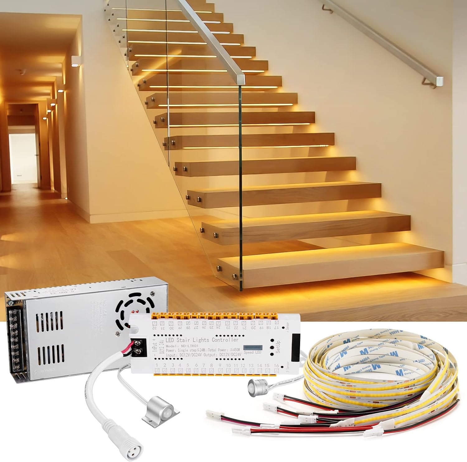 NookNova Intelligent Motion Sensor LED Stair Lighting Kit, 40 Inch (100 ...