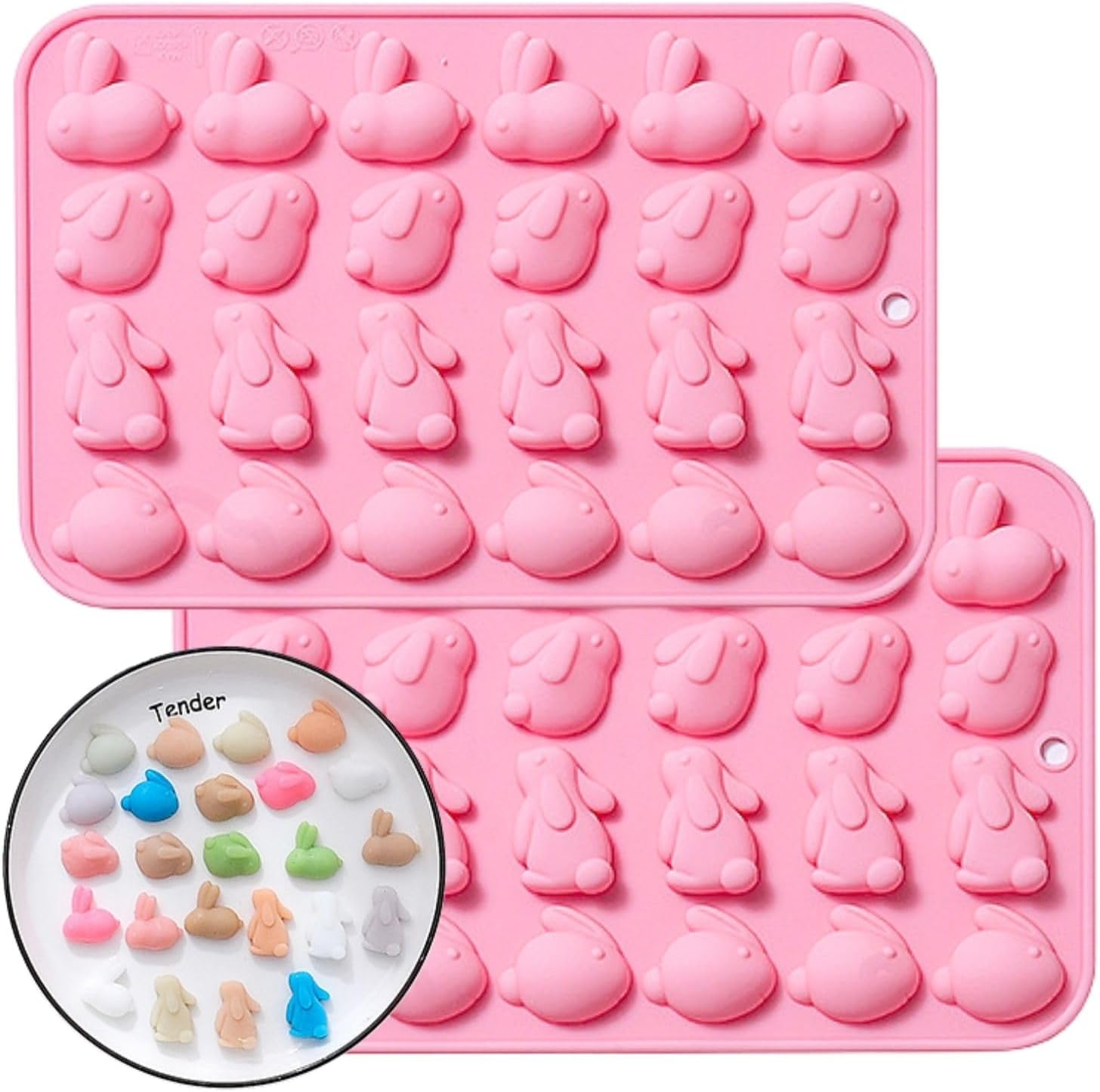 Easter Rabbit Chocolate Mould,1 Pack 24-Cavity Easter Silicone Mold ...