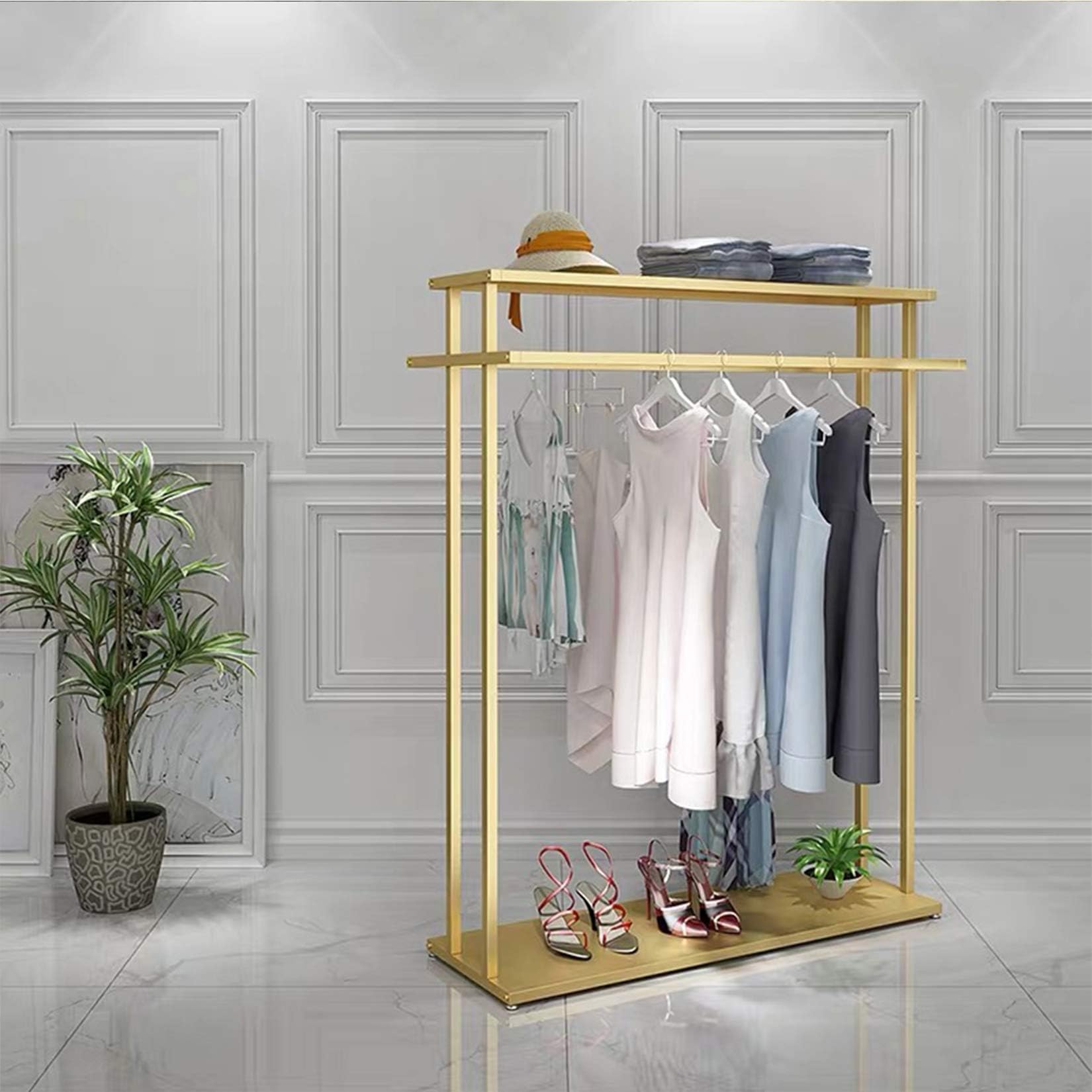 Amazon.com: Metal Clothing Rack Standing Garment Rack Boutique Rolling ...