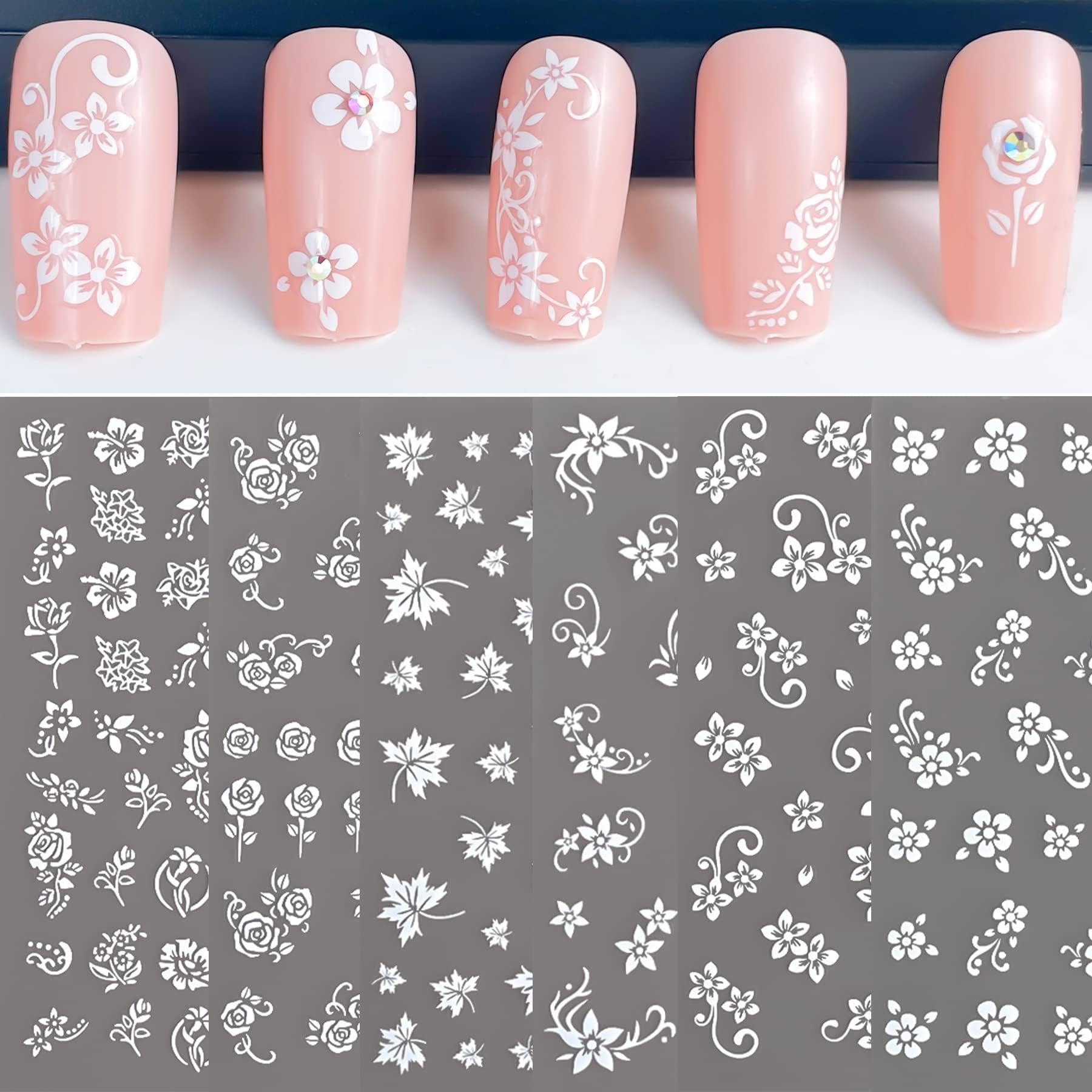 Amazon.com: Transparent White Flower Nail Art Decal Stickers for Women ...