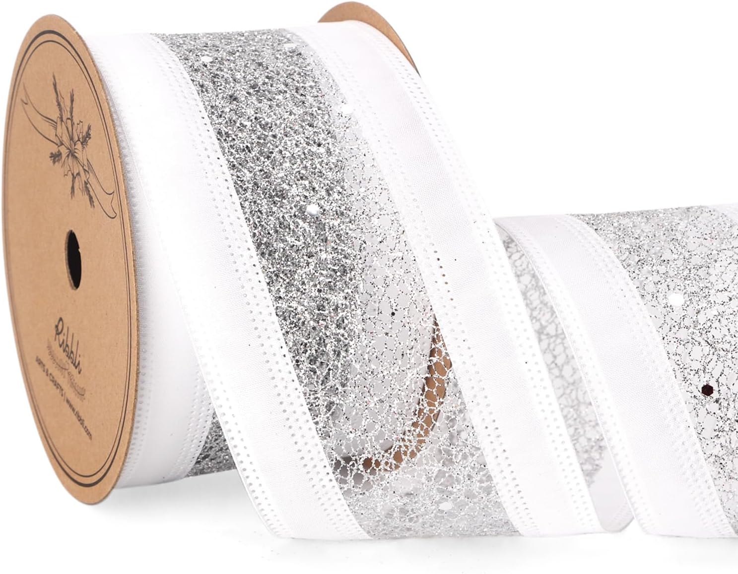 Amazon.com: Ribbli White Wired Ribbon White Satin with Champagne Gold ...