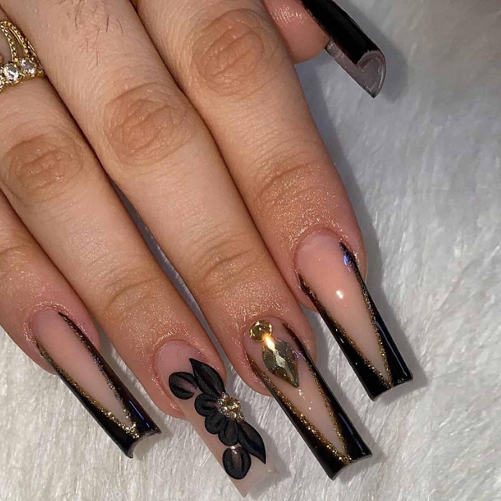 Amazon.com: Hkanlre Long Press on Nails Bling Fake Nails French Acrylic ...