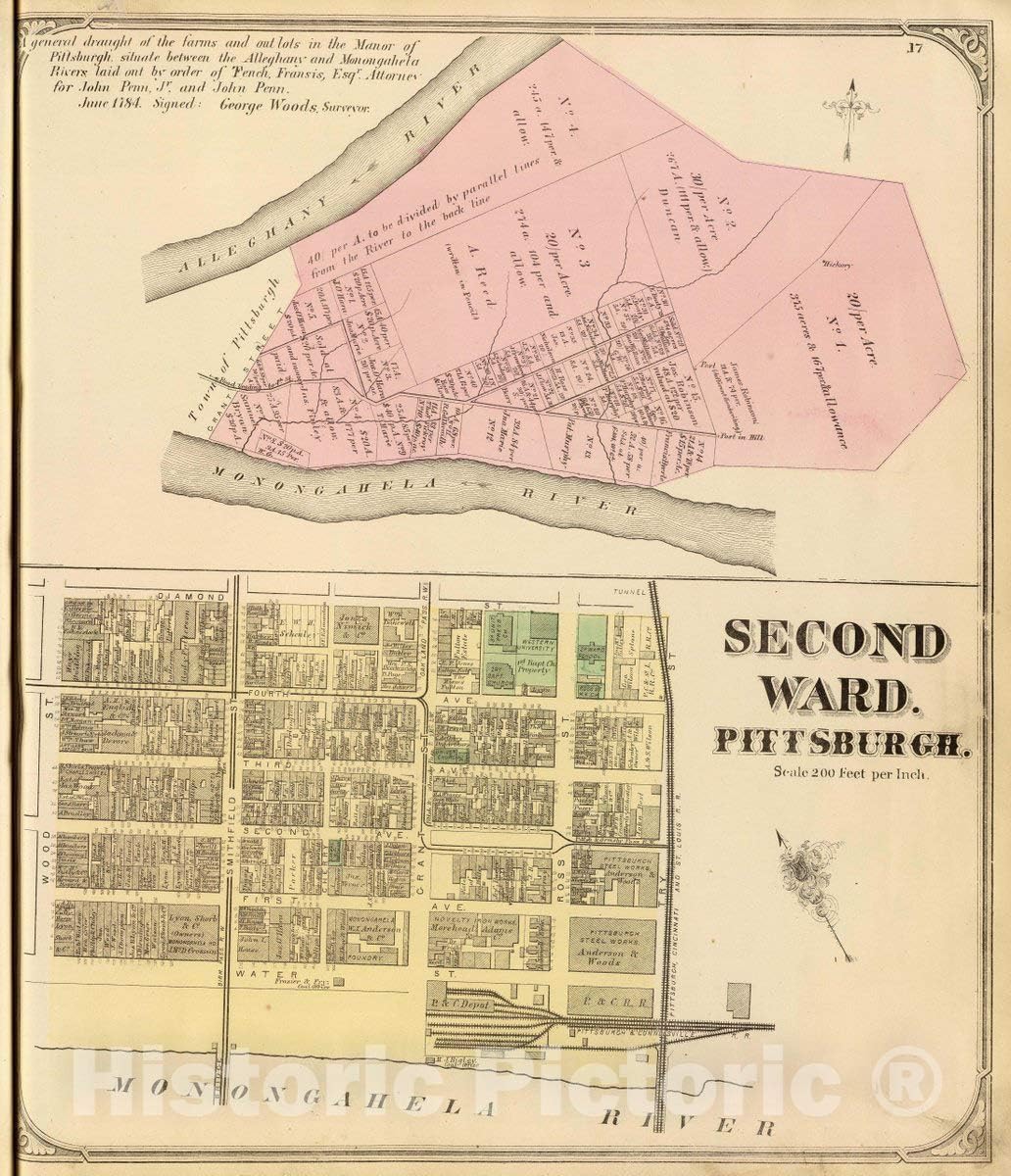Amazon.com: Historic Wall Map : Second Ward, Pittsburgh Between The ...