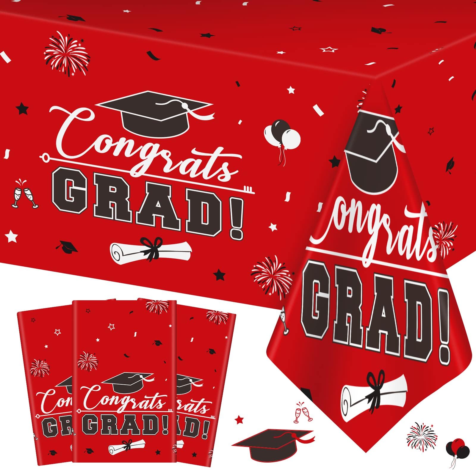 Amazon.com: Tegeme 3 Pieces Graduation Tablecloths Plastic Congrats ...