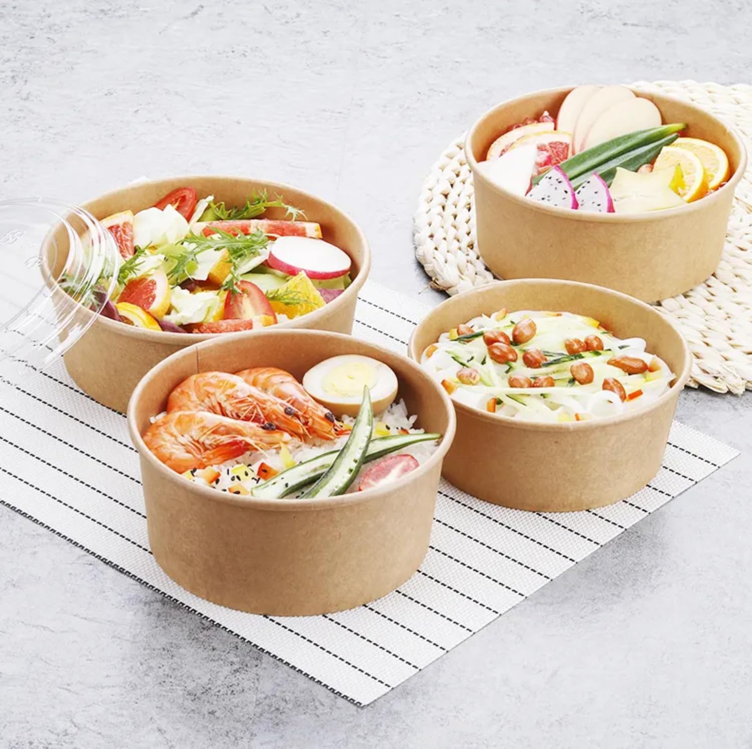 LESIBAG Large Paper Bowls - Disposable Salad Bowls with Lid Takeaway ...
