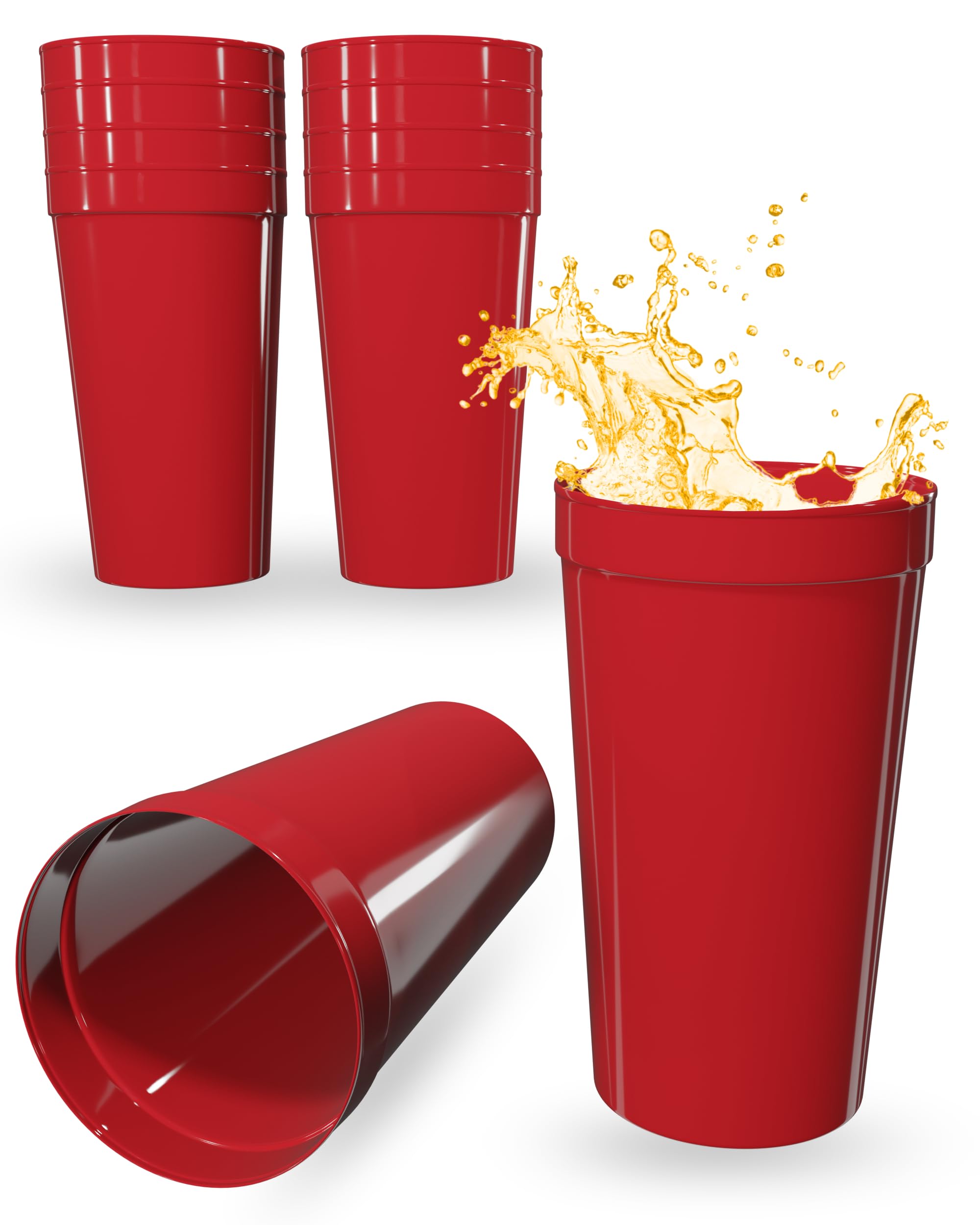 Amazon.com: PartyPrints 10 Pack 32 Oz Red Reusable Blank Plastic Cups ...