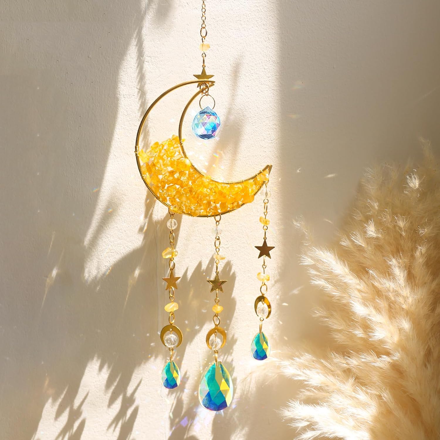 Amazon.com: Artilady Moon Crystal Suncatcher for Window - Hanging Sun ...