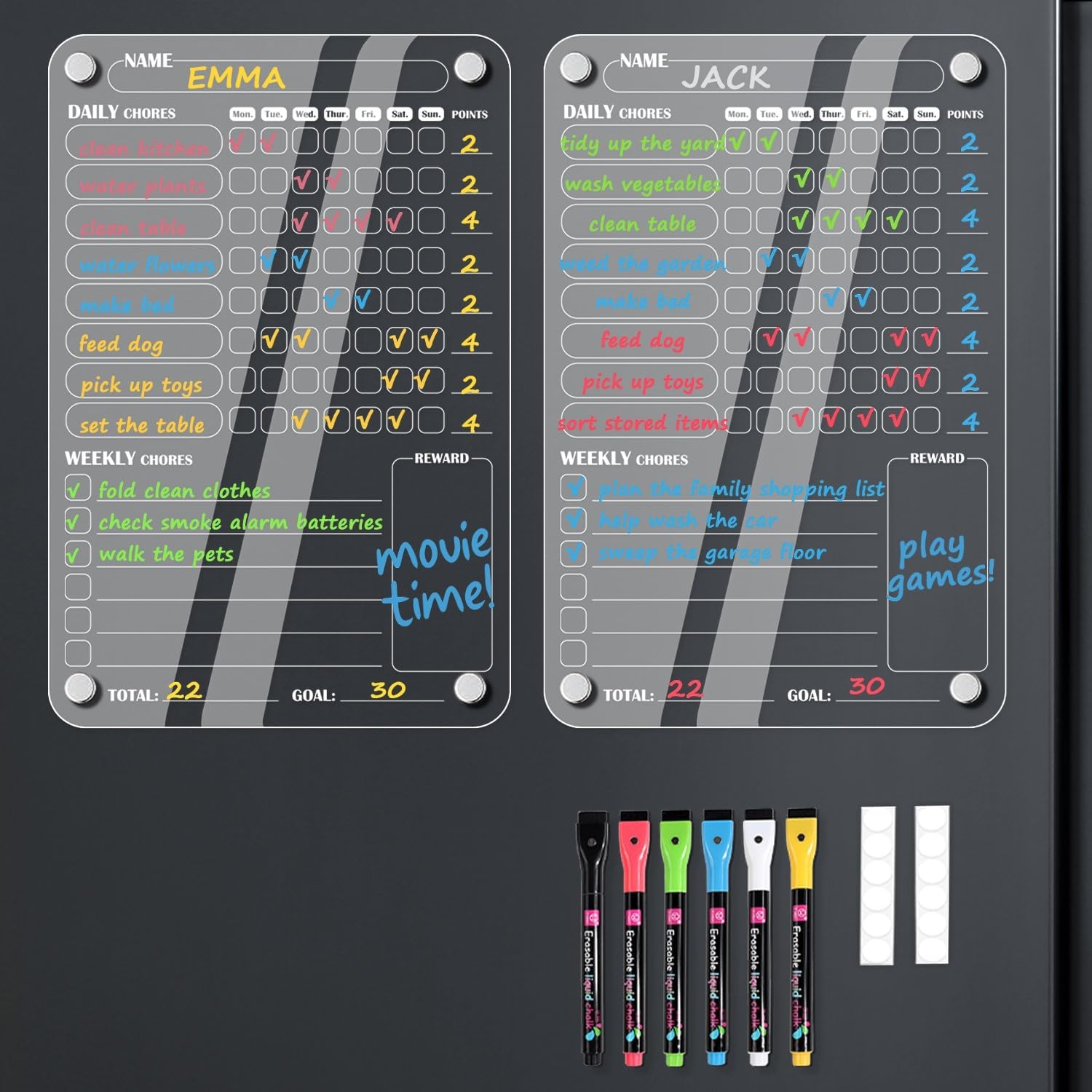 Acrylic Magnetic Family Chore Chart Set for Refrigerator, 2 Pack Dry ...