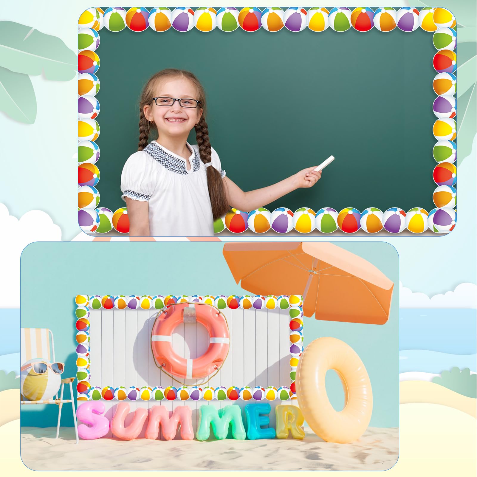 Snapklik.com : Summer Beach Ball Border, 65.6Ft Summer Bulletin Board ...